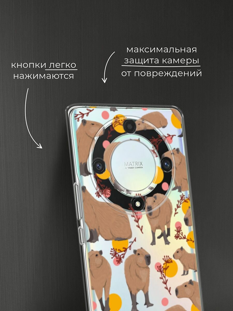 Чехол на Honor X9A / Хонор X9A с принтом "Капибара паттерн", прозрачный — фото 1