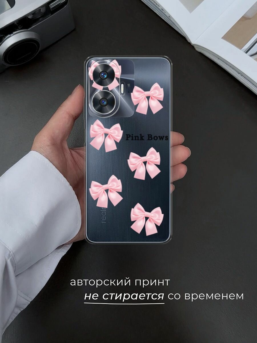 Чехол на Realme C55 / Реалми C55 с принтом "Pink Bows", прозрачный — фото 1