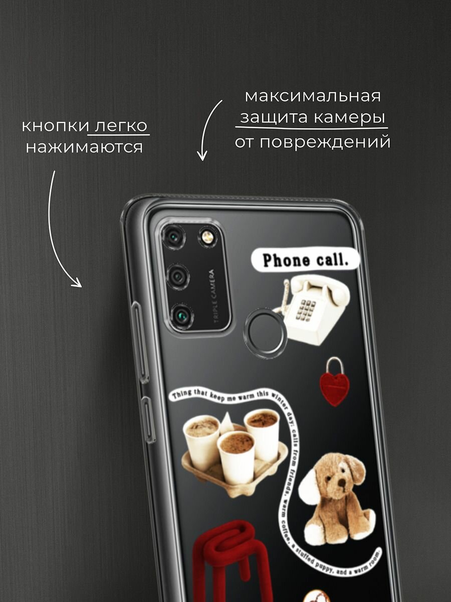 Чехол на Honor 9A / Хонор 9А с принтом "Phone call", прозрачный — фото 1
