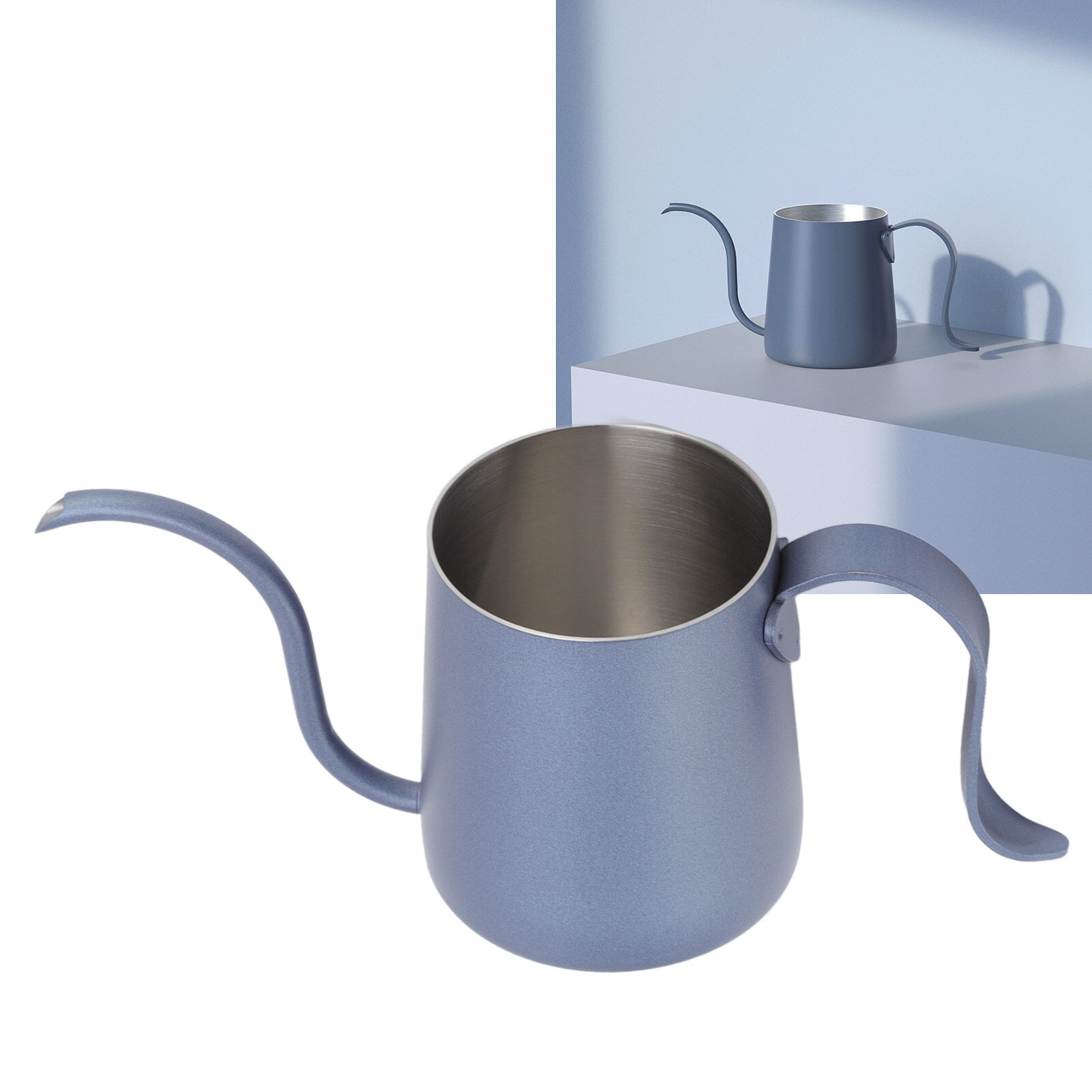 Чайник для кофе из нержавеющей стали 304, утолщенный тонкий длинный носик, 250 мл, чайник для кофе для дома, темно-синий