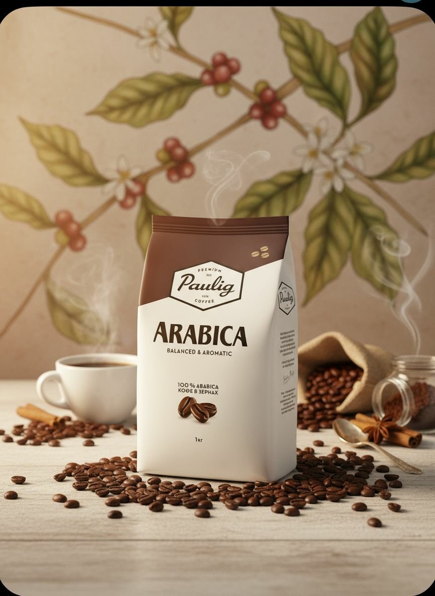 Кофе, кофе В зернах, Paulig Arabica, Арабика, 1000г