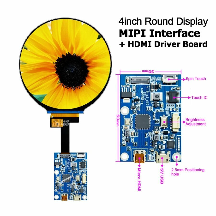 4-дюймовый круглый TFT-экран 720x720 RGB/MIPI MIPI HD Board