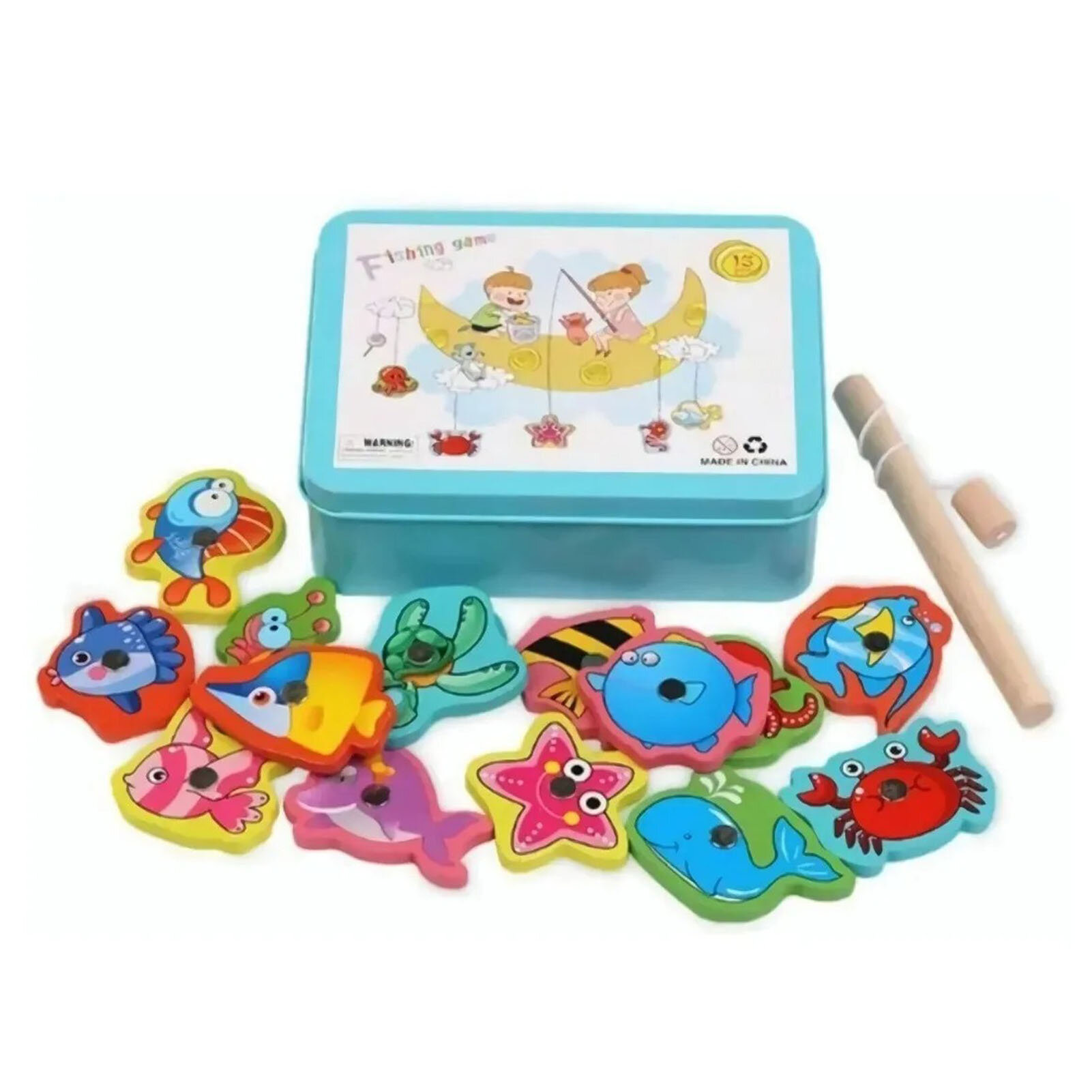 Магнитная рыбалка: деревянная, легкая, гладкая, яркие цвета, богатые узоры, детская игра