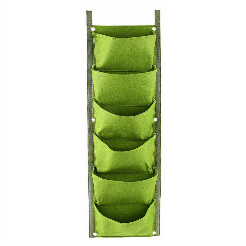 Навесной вертикальный посудный плантер для цветов с 6 карманами для выращивания растений из фетра (Зеленый), 1 шт, размер 1000*300 мм, подходит для дома и улицы, для выращивания овощей и фруктов, грядок, балконов, террас, сада, комнатного и открыточного