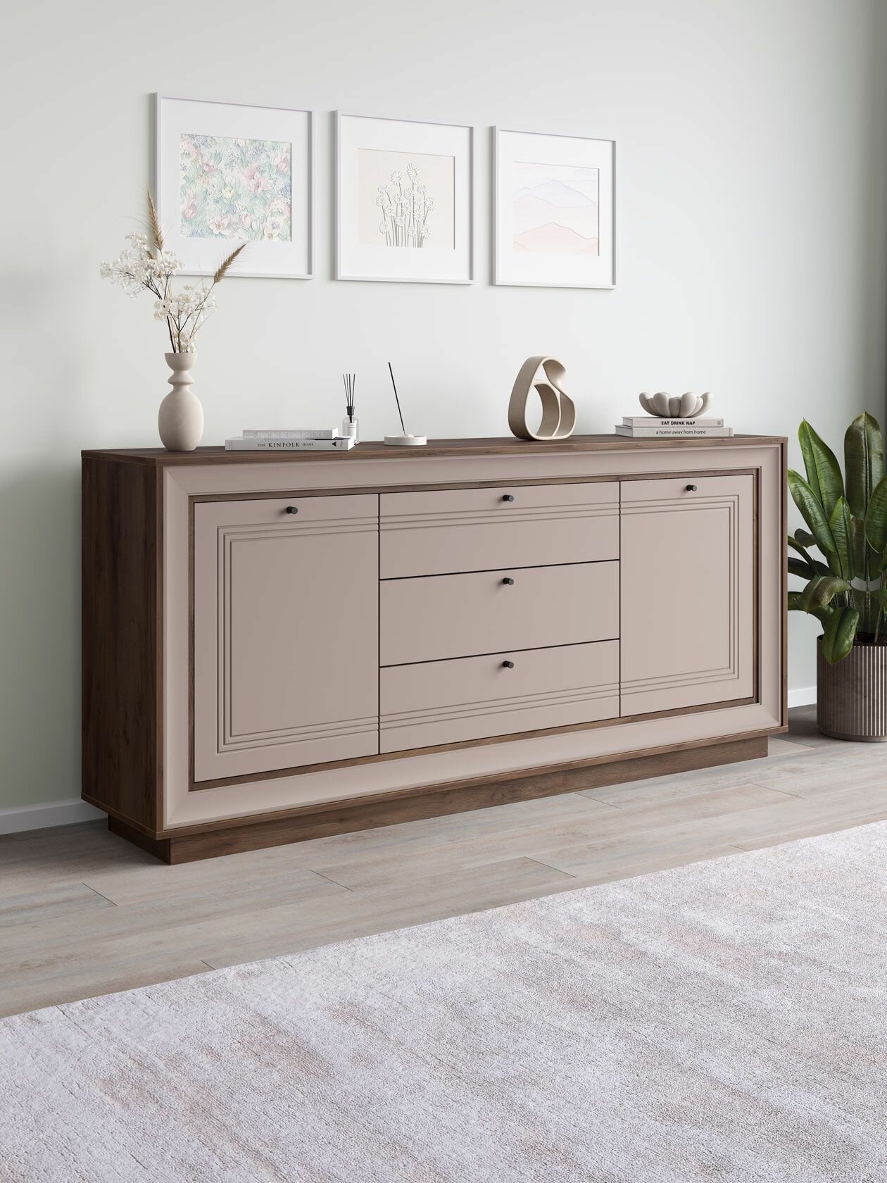 Комод для одежды и хранения вещей Прато с ящиками, с полками, 180х42.6х84.8 см, Таксония шоколадная / Кофе с молоком