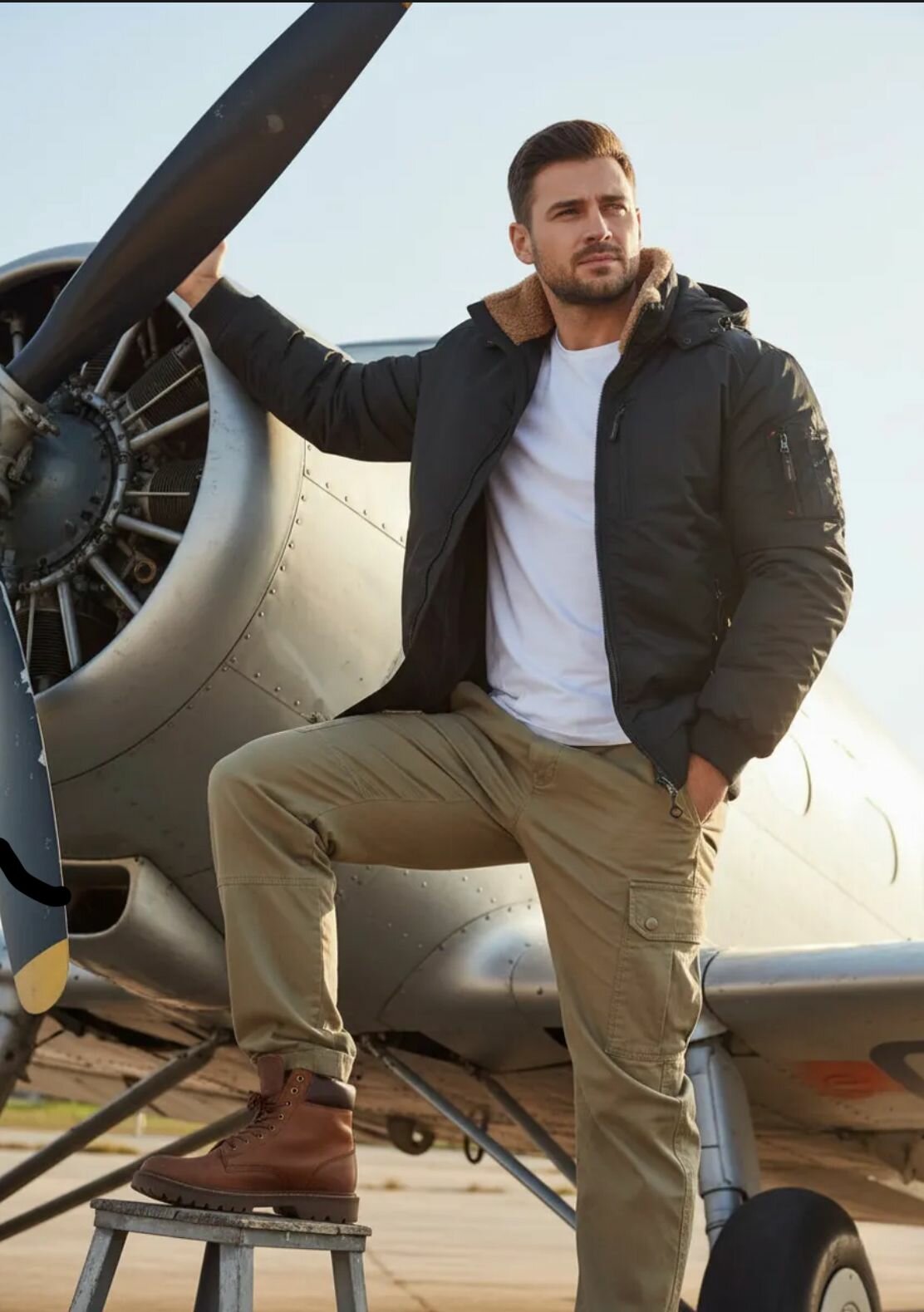 Бомбер  Куртка зимняя мужская с съемным капюшоном Бомбер-Pilot