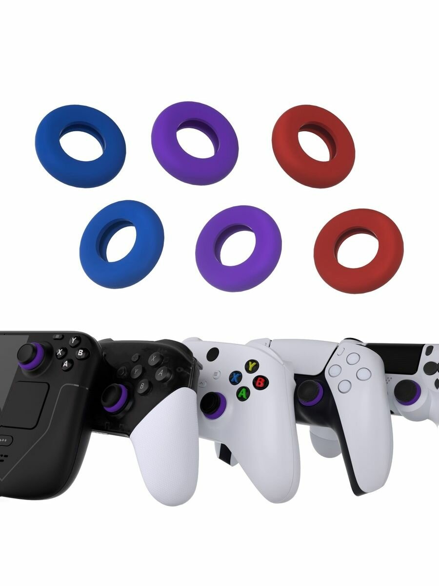 PlayVital Силиконовые кольца Precision для геймпадов PS5/PS4, Xbox Series X/S, Xbox One, Xbox 360, Switch 2 Pro, Steam Deck, 6 шт, 3 жёсткости