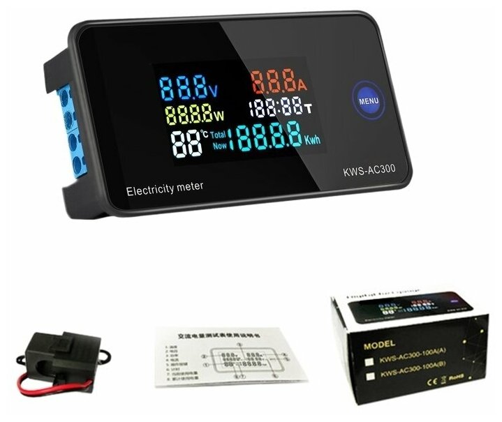 6 в 1 измеритель переменного тока с дисплеем напряжения монитор электрической энергии амперметр вольтметр мультиметр тестер 50-300 0-100 а