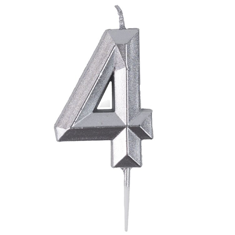 Свеча Веселая затея цифра 4 Диамант, серебро, высота 4.5 см
