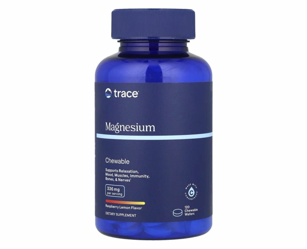 Trace Minerals Magnesium Chewables 120 chew, Магний 336 мг, 120 жевательных таблеток (малина и лимон)