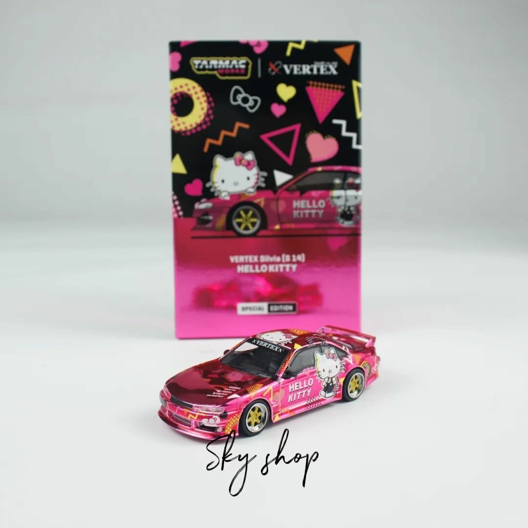 Машинка Tarmac works 1:64 Nissan VERTEX Silvia S14 Hello Kitty Pink Chrome