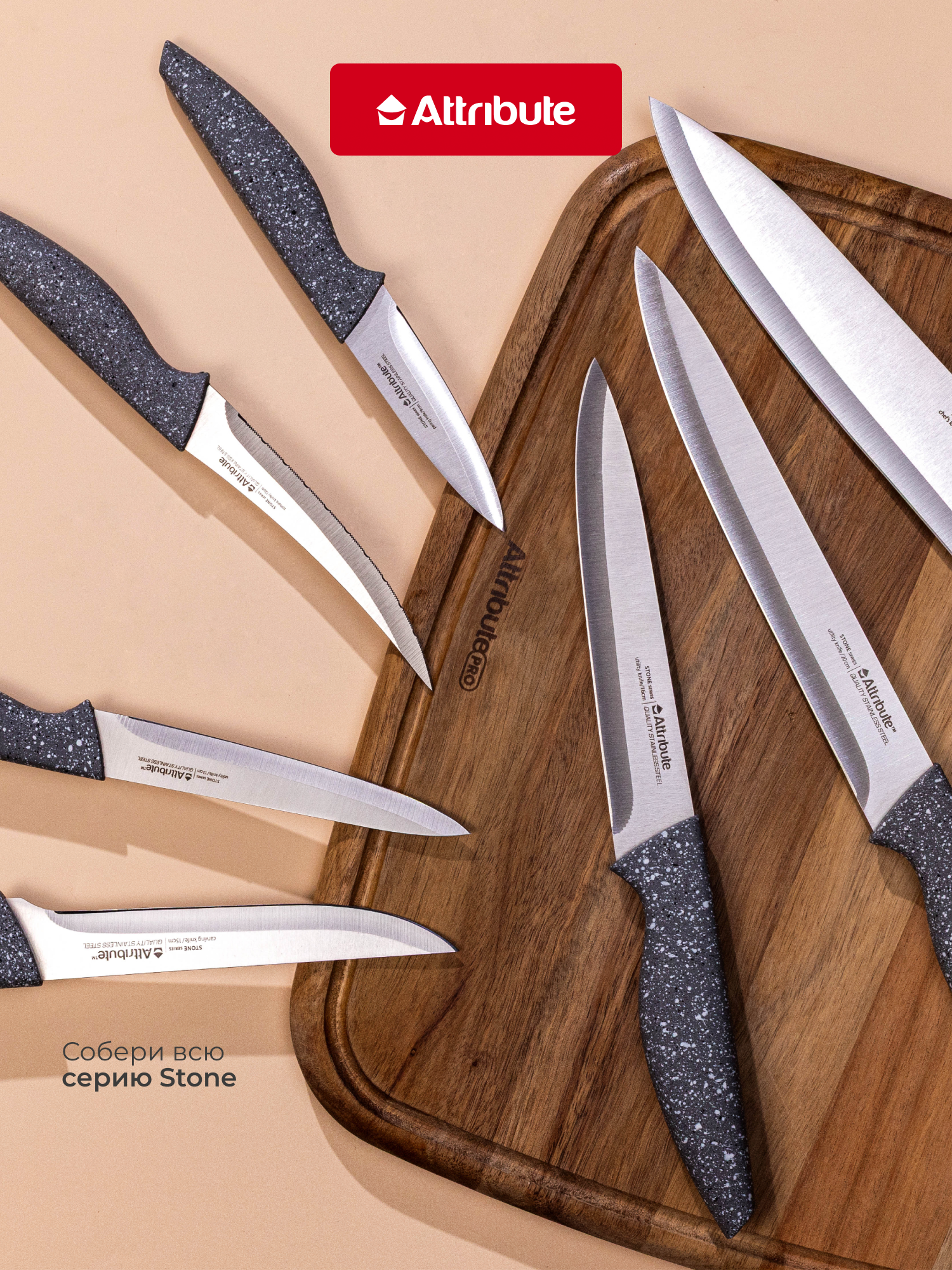 Нож кухонный для фруктов Attrbibute STONE 9см, нержавеющая сталь