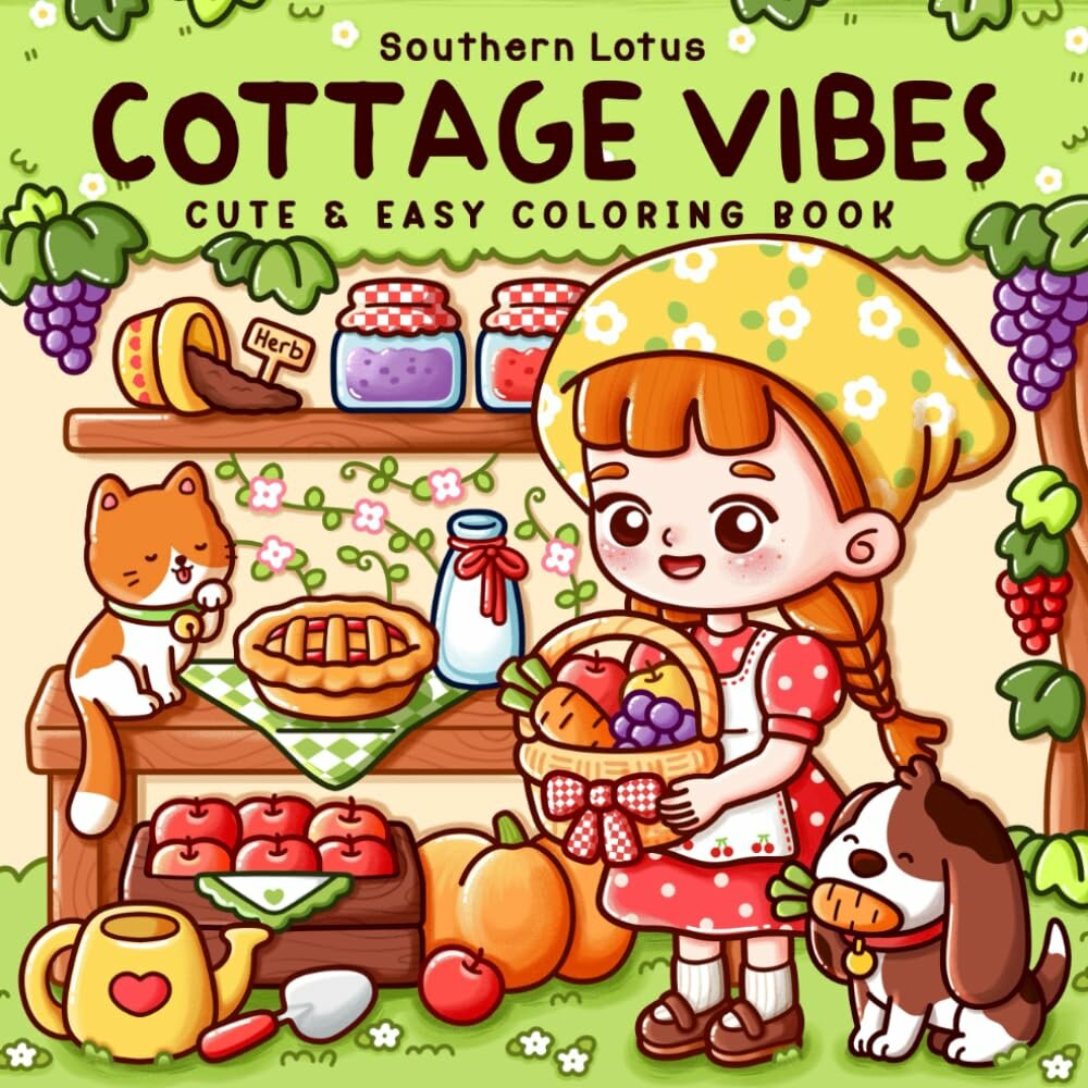 Раскраска Cute easy coloring book Cottage vibes