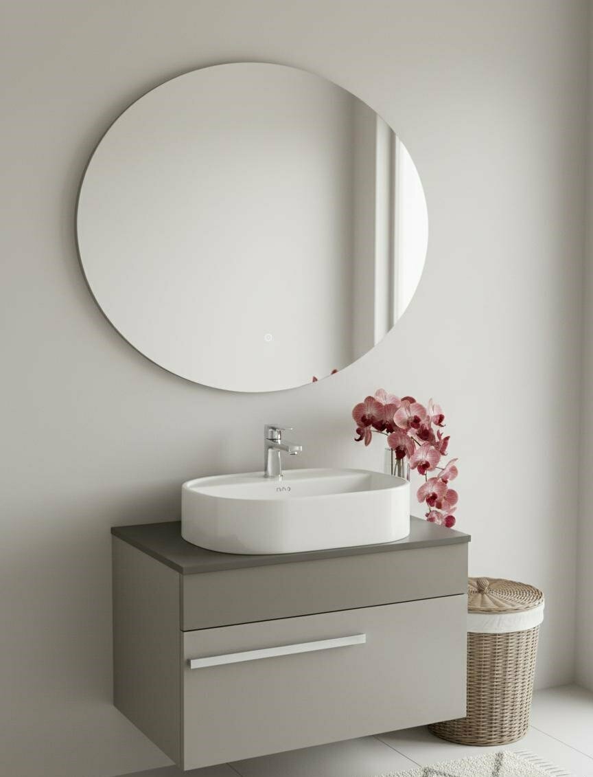 Мебель для ванной Вудлайн 65, темно-серый/серый, раковина Нова, зеркало Руан D65