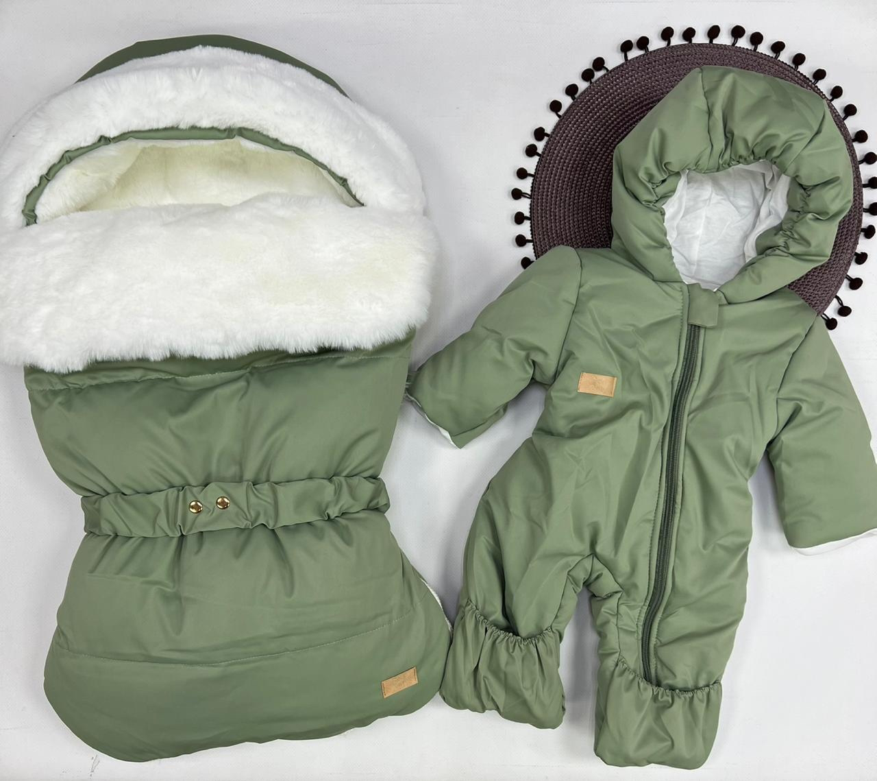 Конверт для новорожденных на выписку зима комплект в роддом яблоко