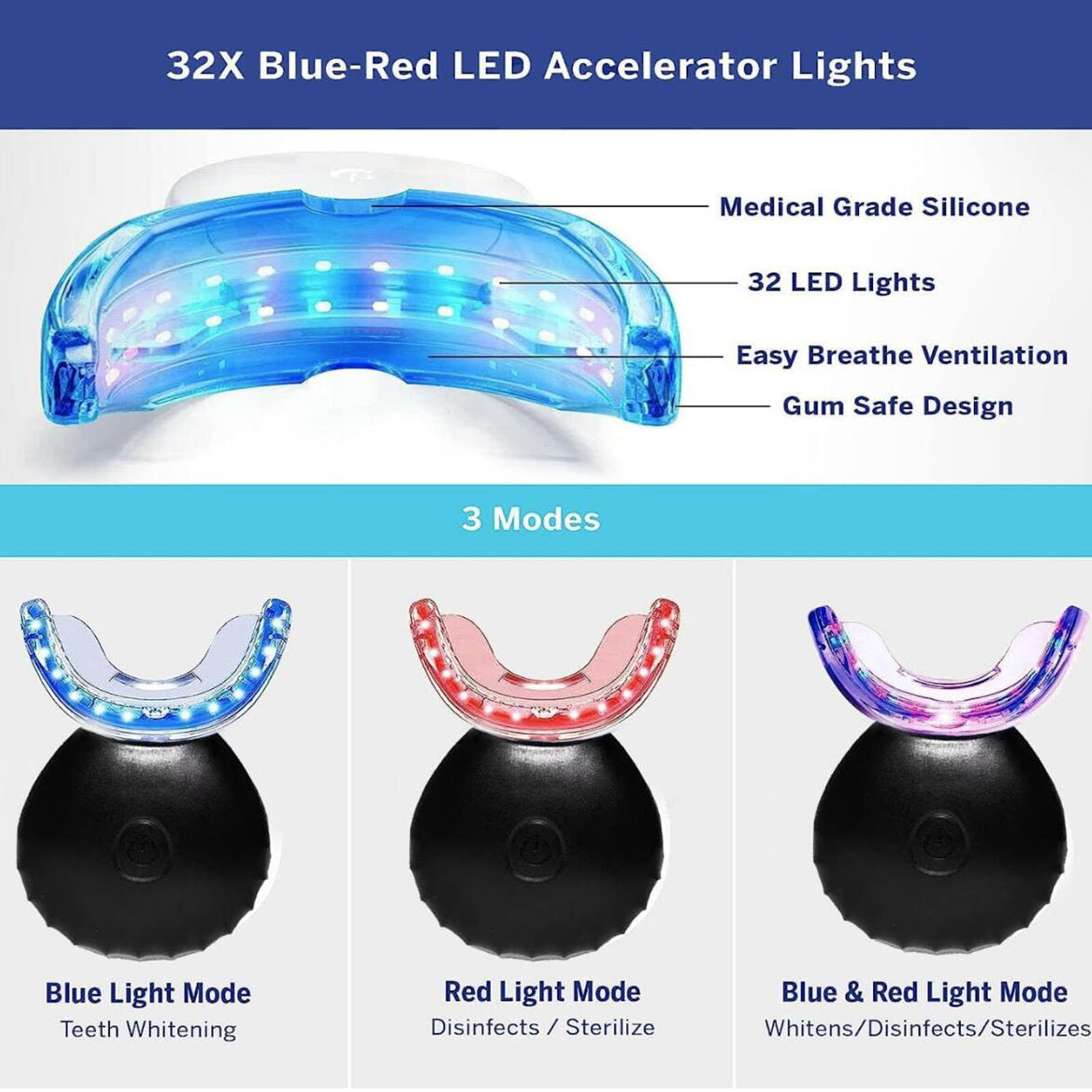 Светодиодное устройство для отбеливания зубов Портативный аппарат для отбеливания зубов 3 режима - красный/синий/красный/синий свет Магнитная зарядка