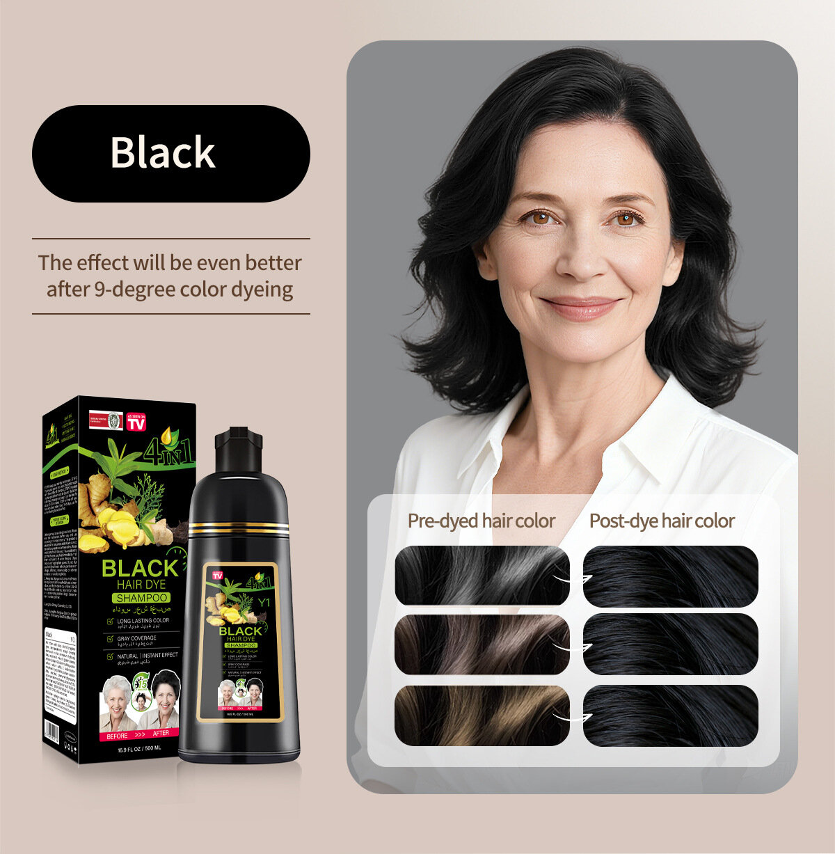 Безаммиачная пенящаяся краска для волос на растительной основе, мягкое окрашивание без раздражения, фитокератин, экстракт имбиря, лосьон, black,500