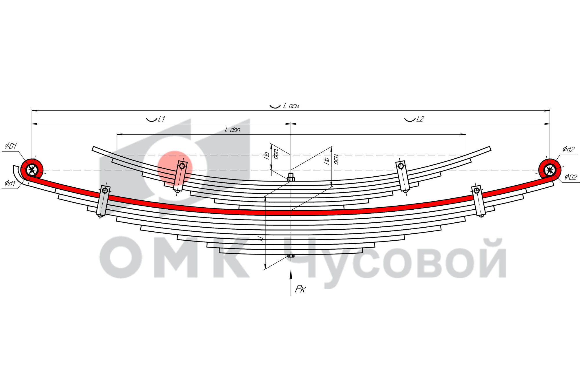 Лист №1 Рессора задняя для грузовиков производства ПАО КамАЗ Компас К12, JAC N120 16 листов
