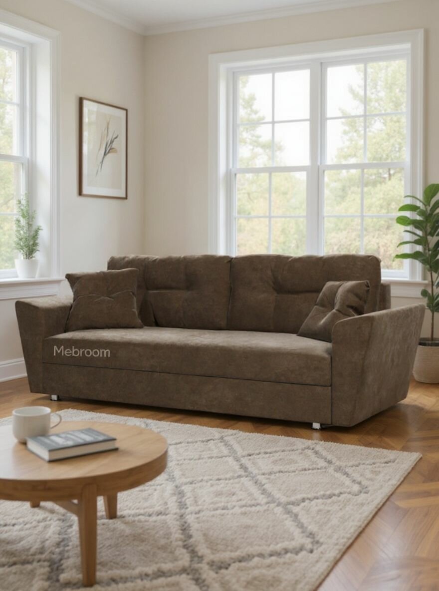 Диван-кровать прямой раскладной "Амстердам" с ящиком для белья, велюр