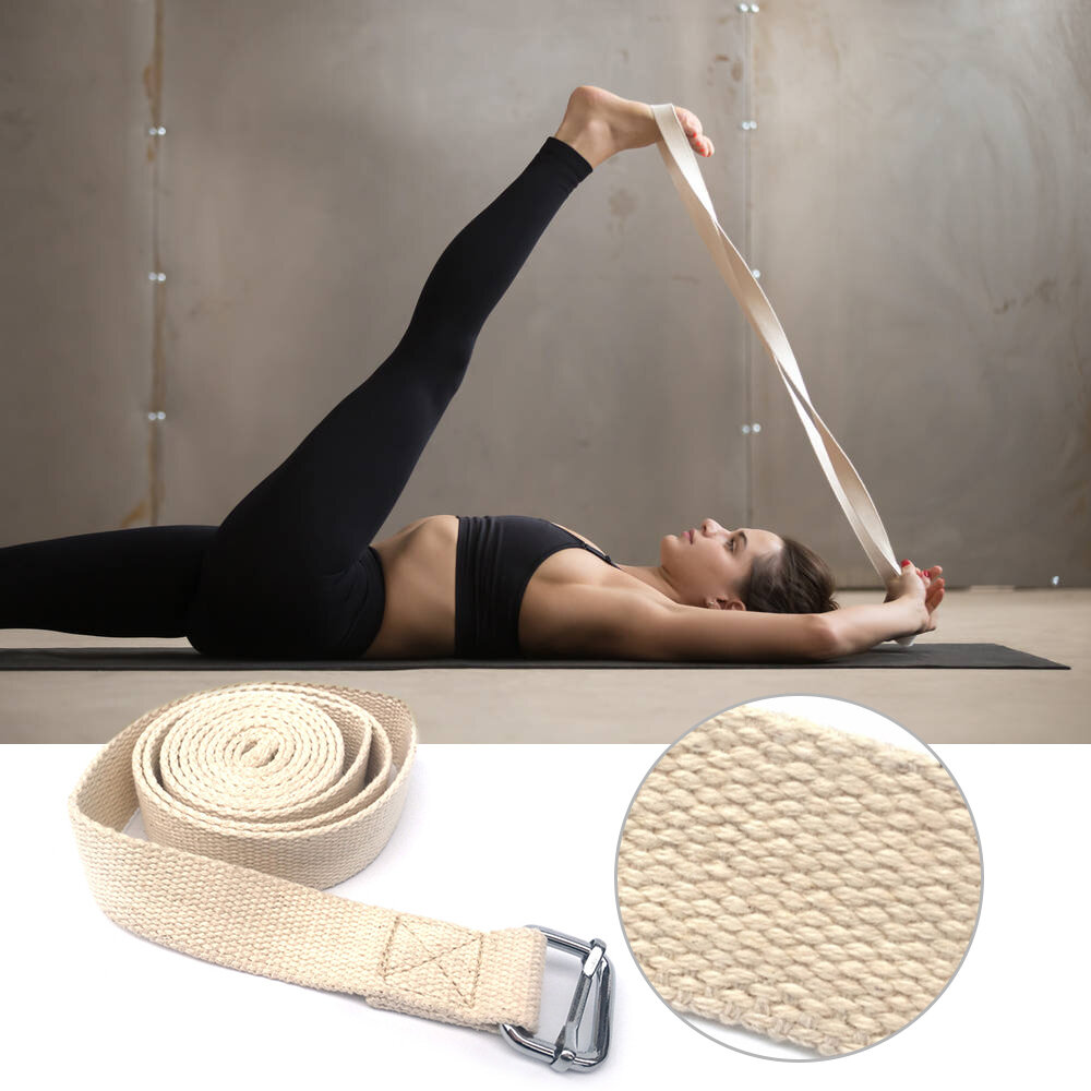 Ремень для йоги для растяжки Cotton 10ft (3.0m) длина, 0.9in (2.5cm) ширина, с металлическим кольцом, для фитнеса, физиотерапии, упражнений, 1 штука