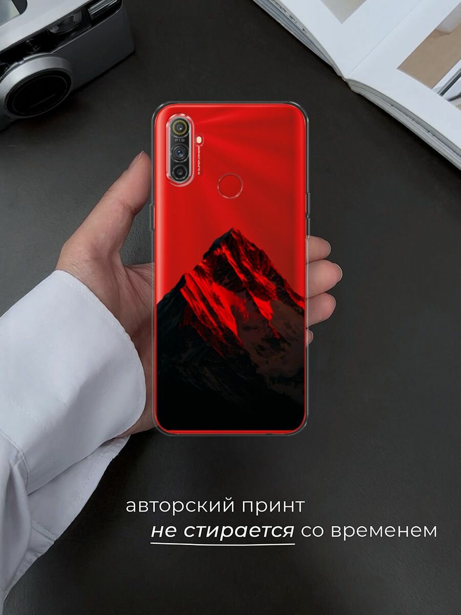 Чехол на Realme C3 / Реалми C3 с принтом Красная гора 2, прозрачный — фото 1