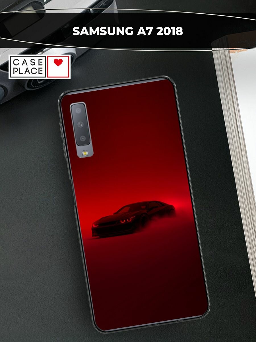 Чехол на Samsung Galaxy A7 2018 / Самсунг Галакси А7 2018 с принтом Машина на красном фоне