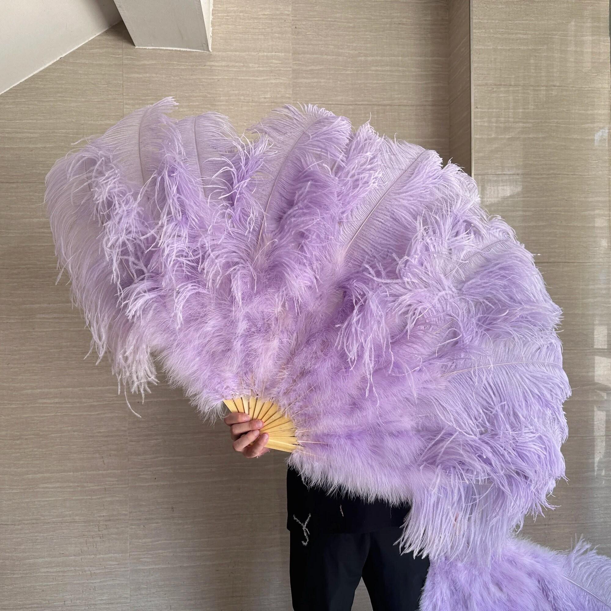 Натуральный веер из страусиных перьев 130 см Сиреневый, 21 Light purple, 100cm 1Pair(two)