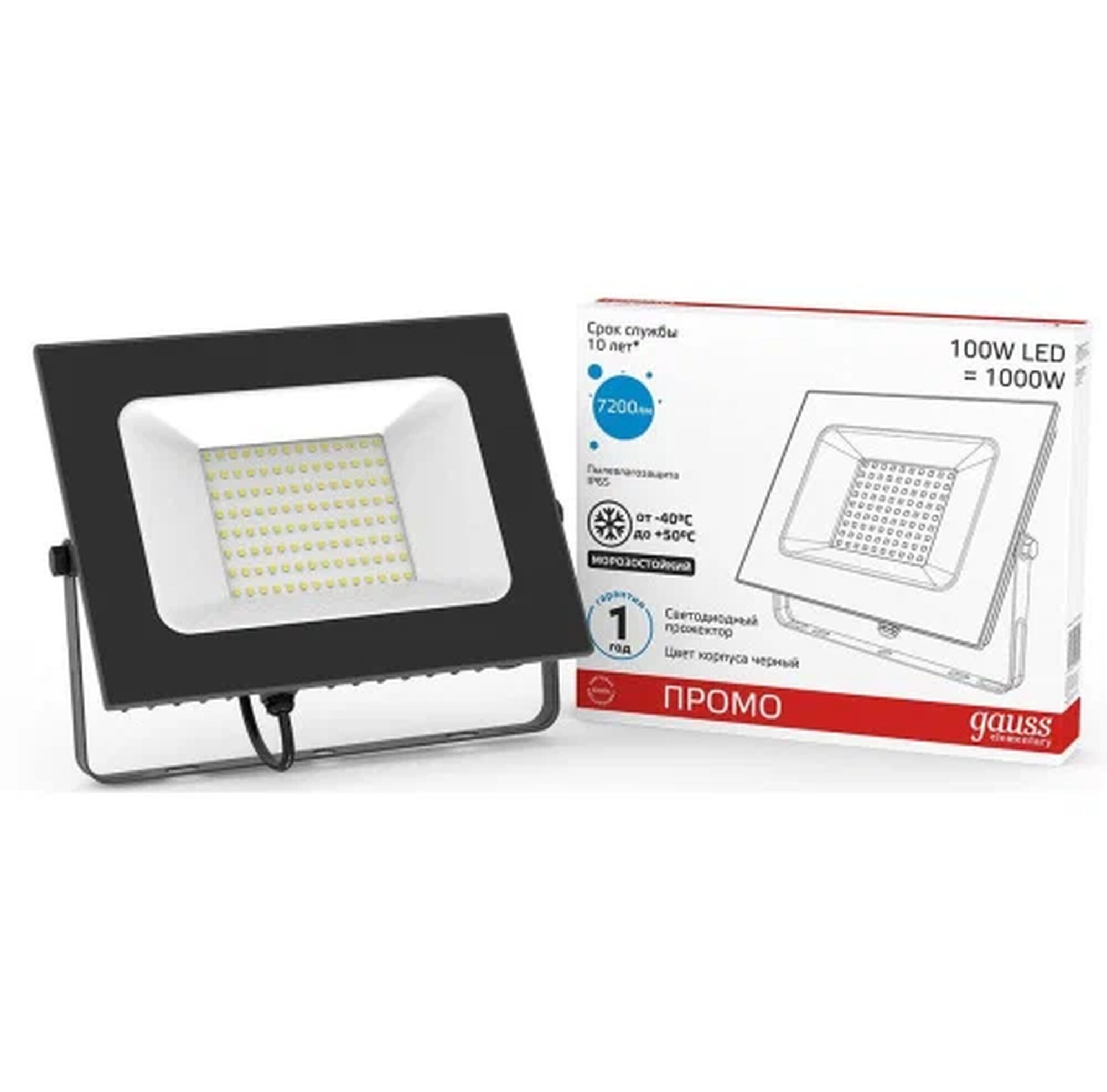 Прожектор уличный Gauss Elementary 613100100P, LED, 100 Вт, IP65, чёрный