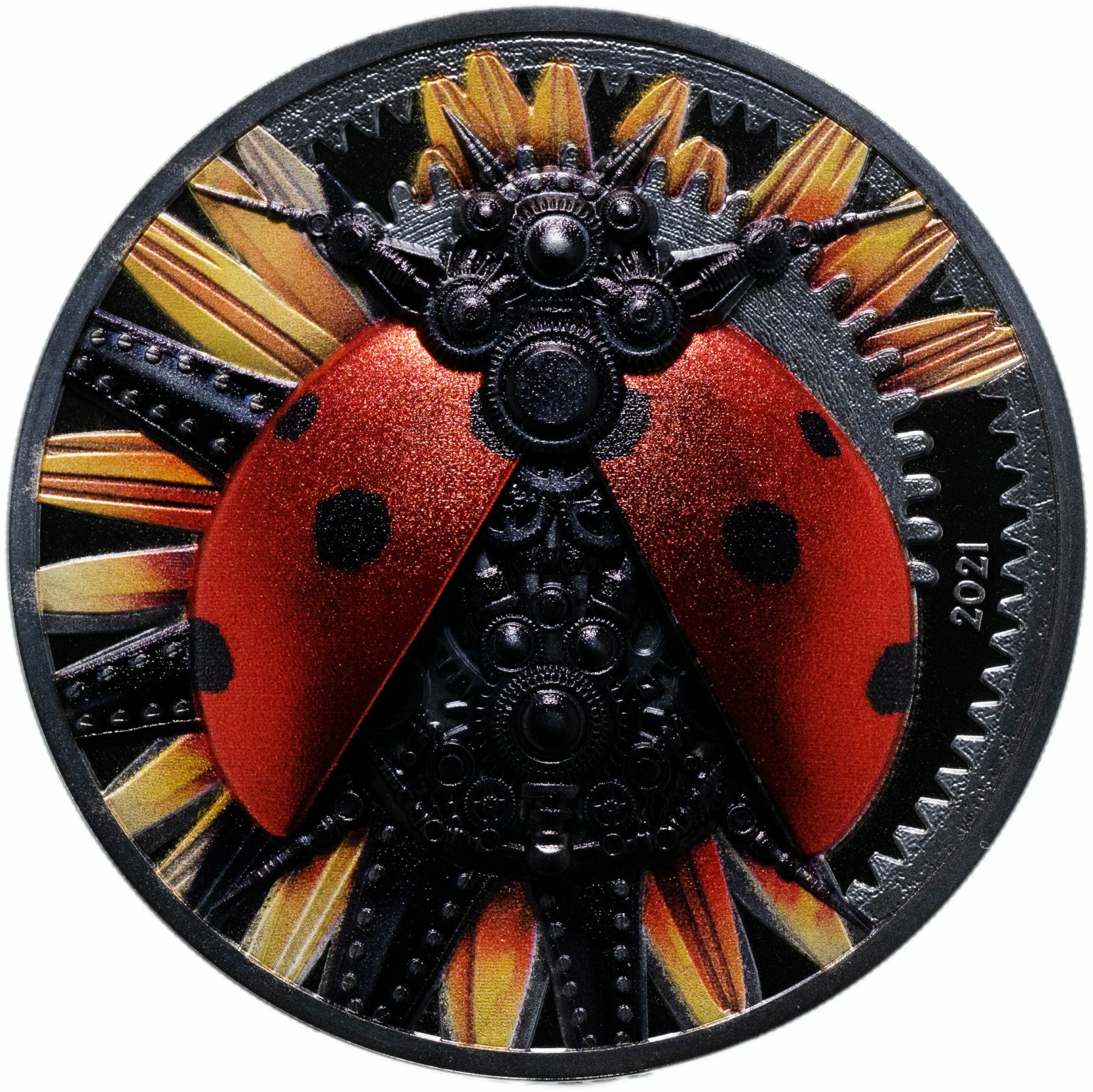 Монголия 2000 тугриков 2021 года "Эволюция механизмов - Божья коровка", в футляре с сертификатом, Серебро 999, в сохранности Proof