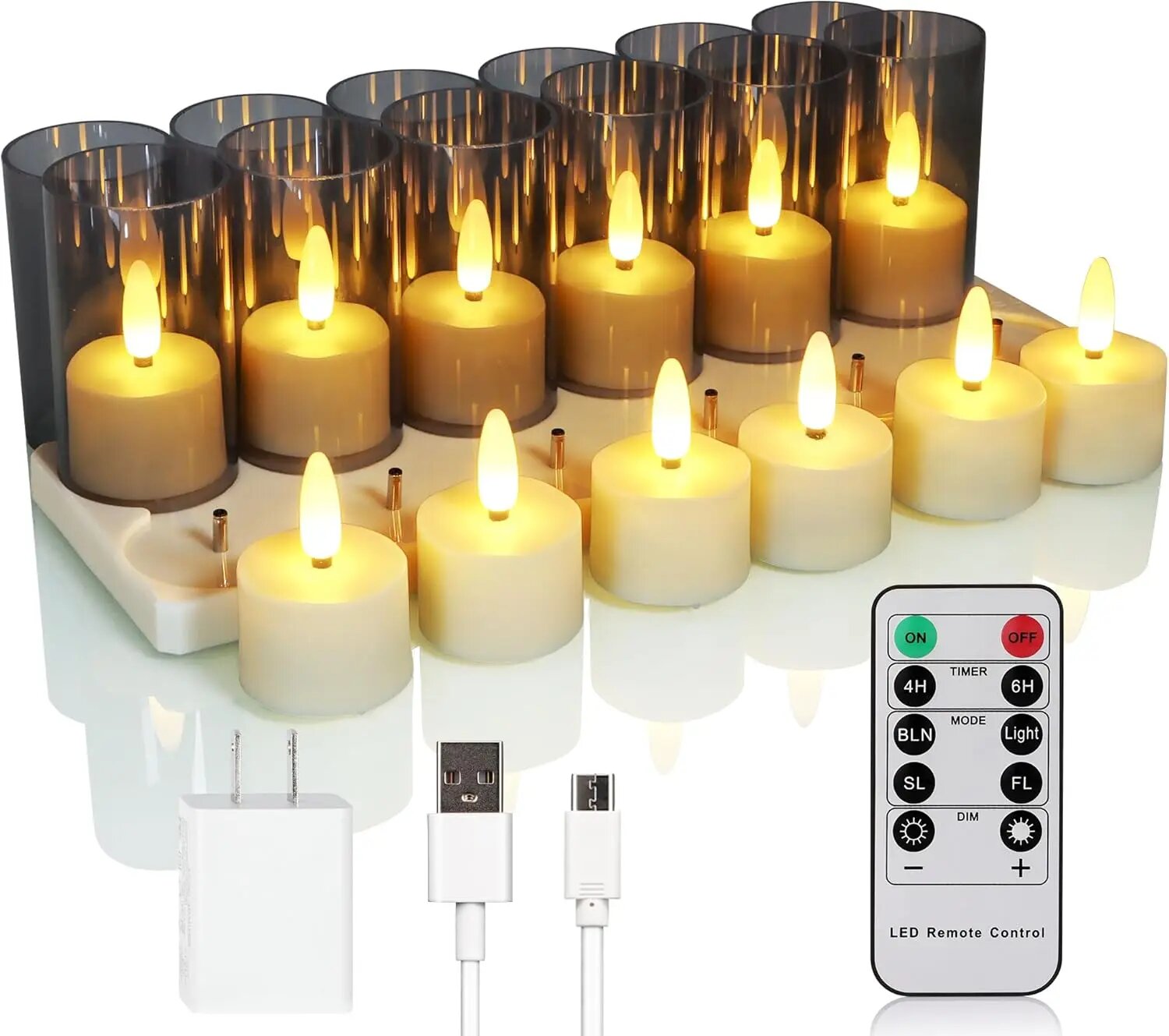 LED чайные свечи, теплый белый, набор 12 шт. в черных стаканах
