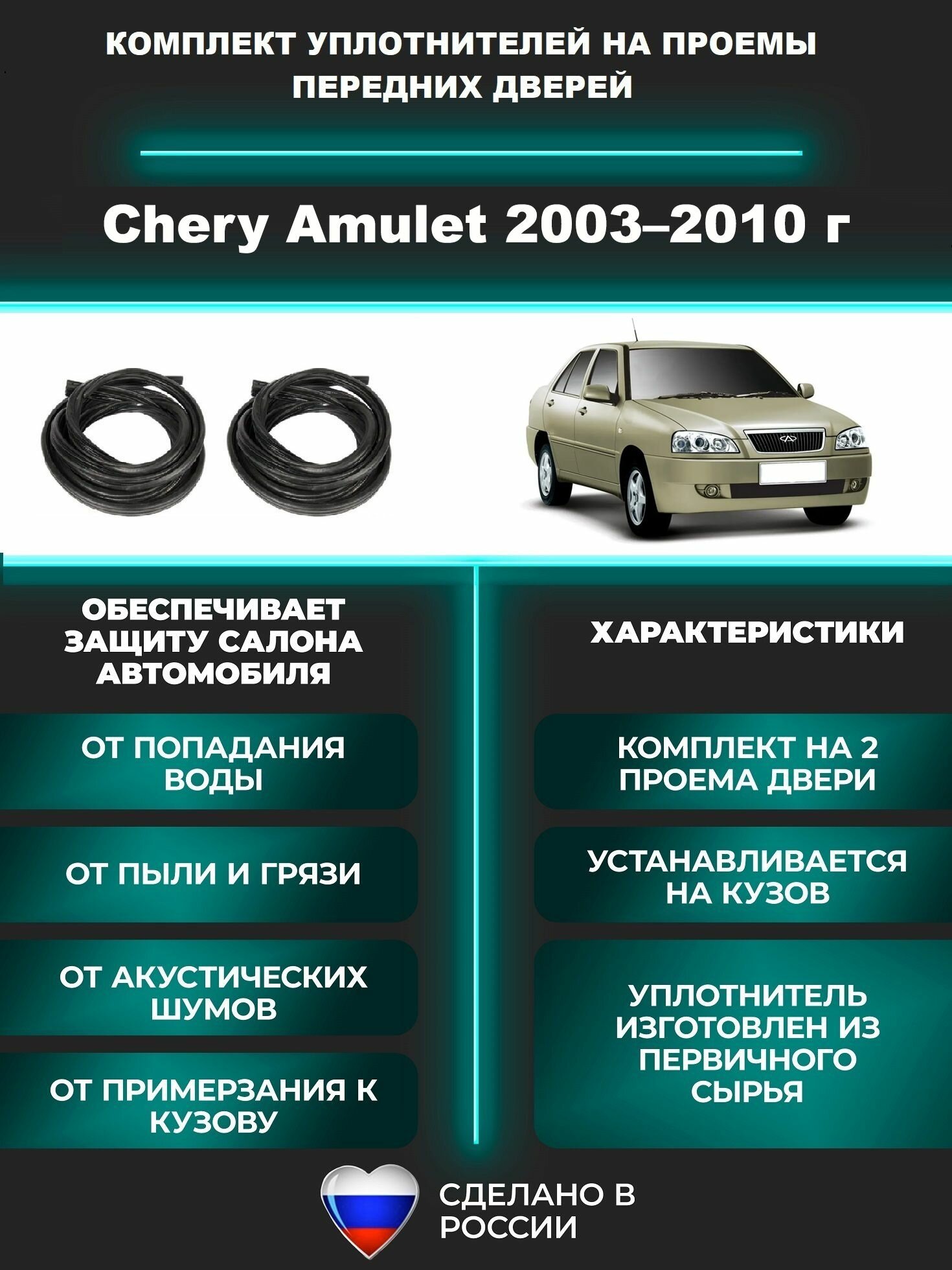 Комплект уплотнителей проема передних дверей на Chery Amulet 2003-2010 г / Чери Амулет 2 шт