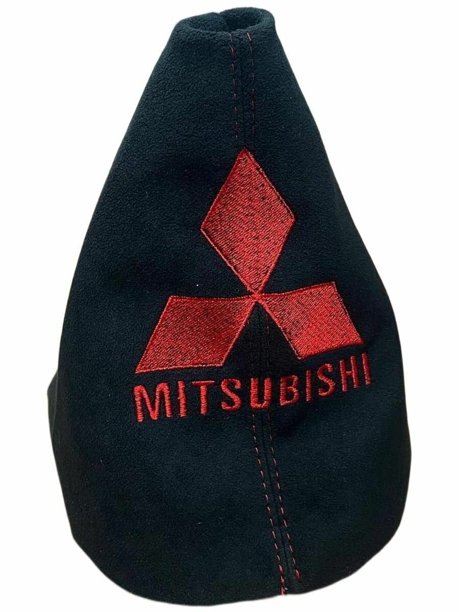 Чехол на КПП для Mitsubishi Lancer X, IX (Митсубиси Лансер 10, 9) из Велюра, красный