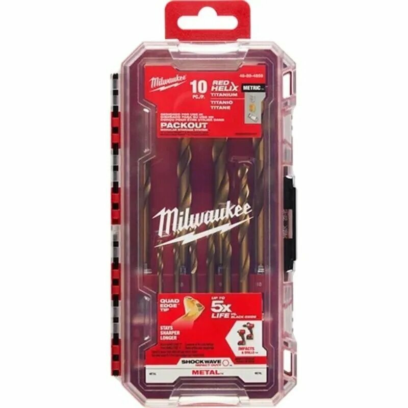 Milwaukee 48-89-4859 Набор метрических сверл из титана с красной спиралью для ударной волны - 10ШТ