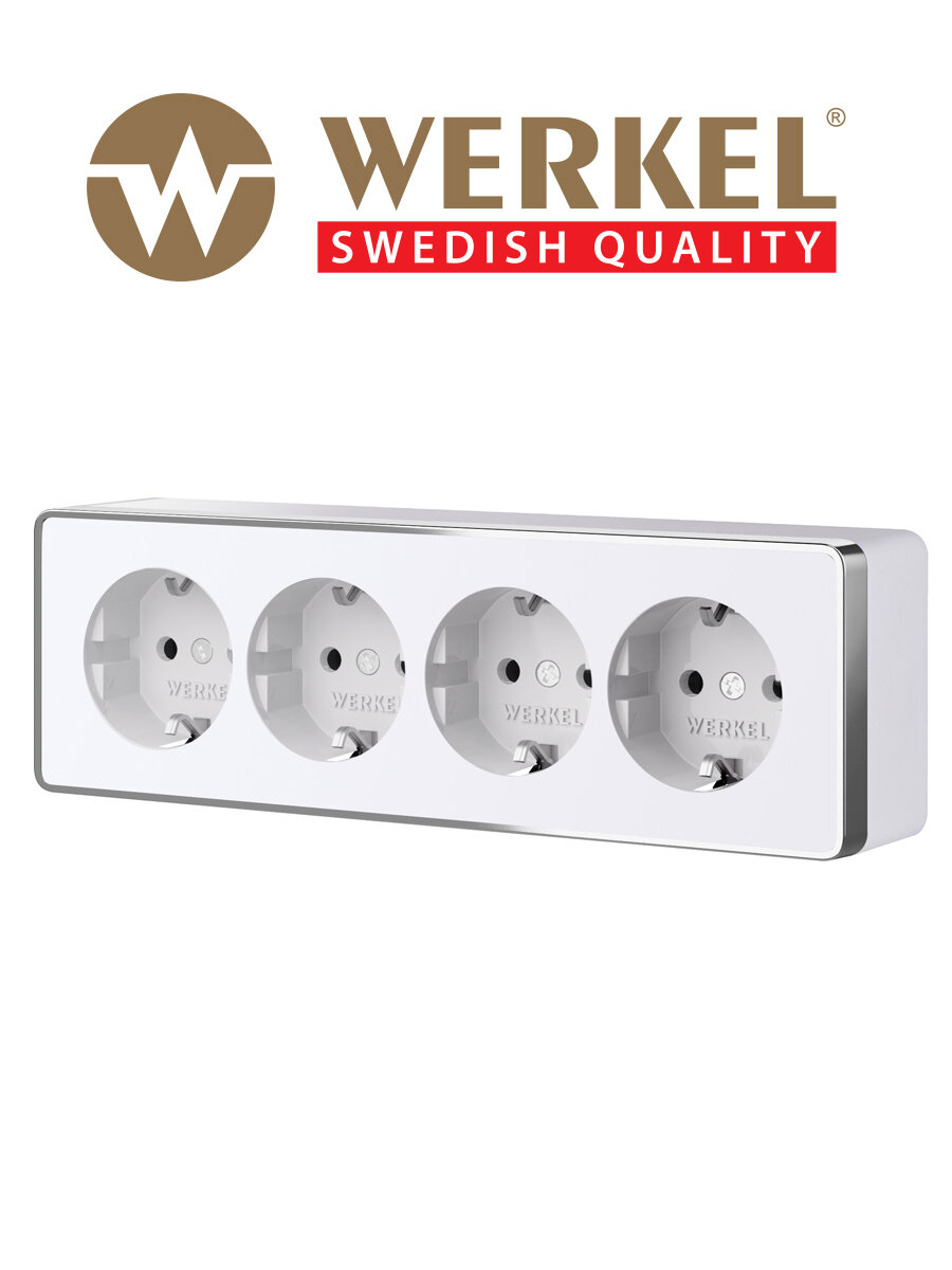 Розетка четверная с заземлением и шторками Werkel Gallant W5072210, белый, IP20
