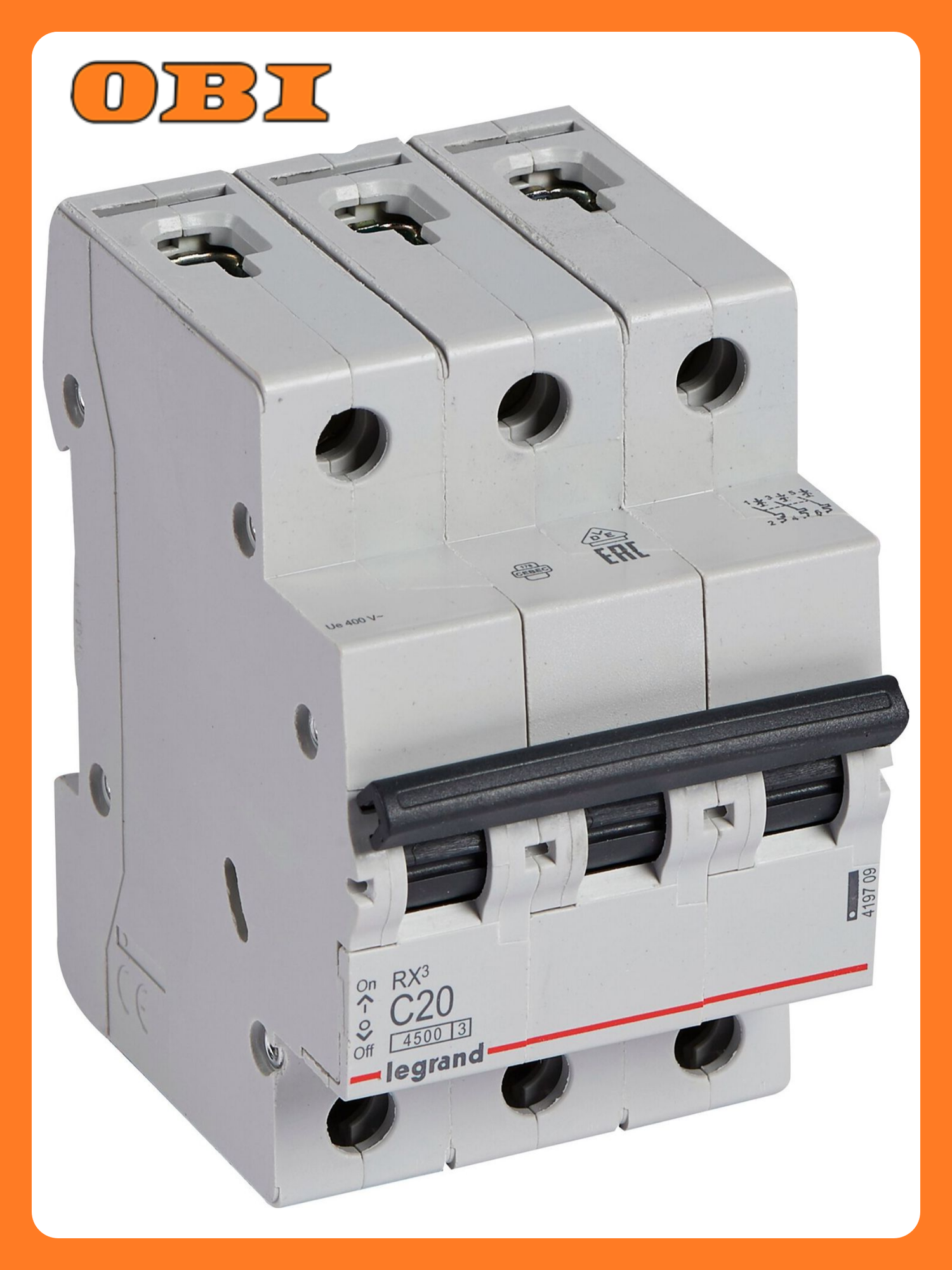 Автоматический выключатель Legrand RX3, 3P, C20A, 4,5kA, IP40, монтаж на DIN-рейку