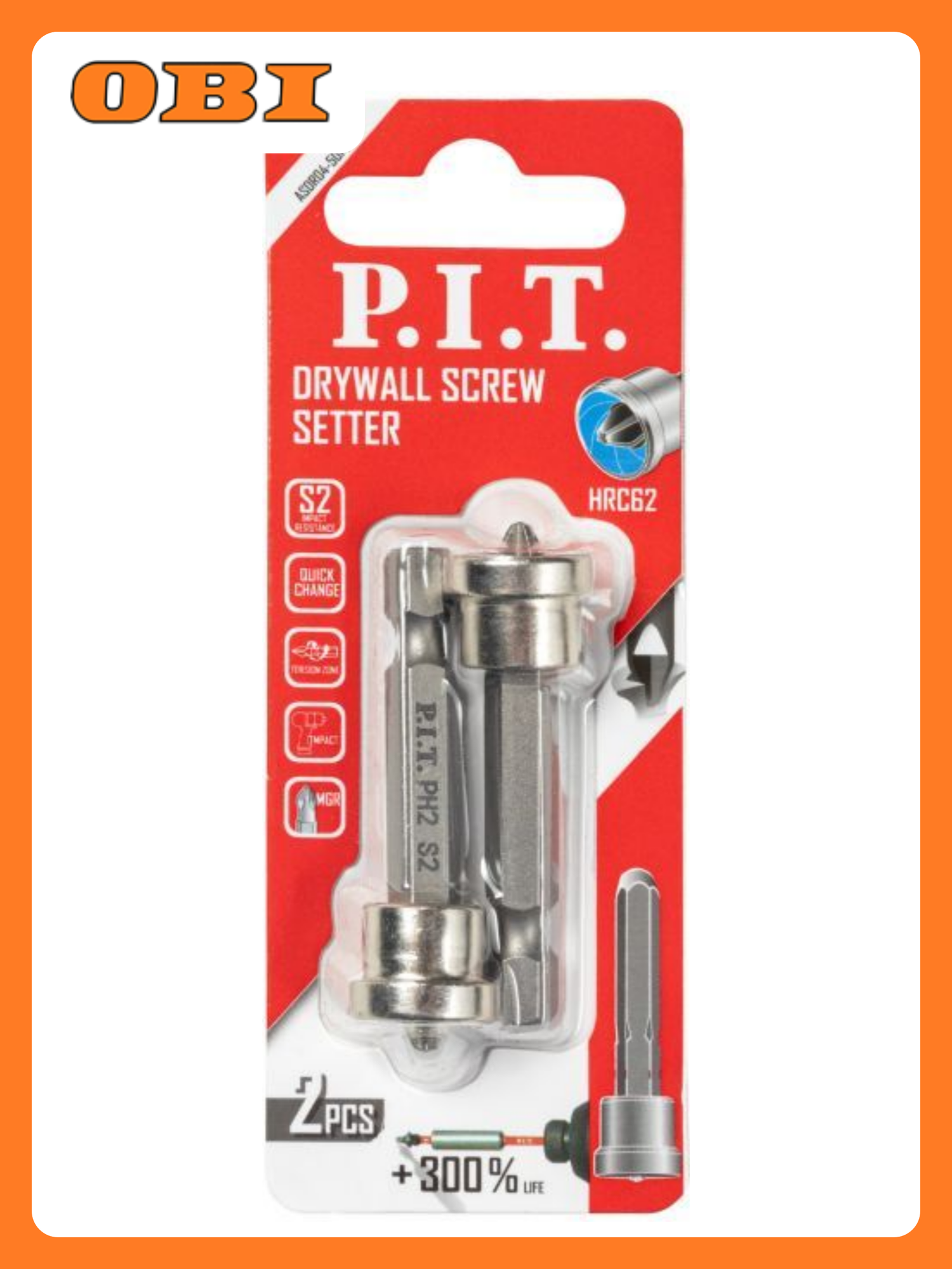 Бита P.I.T. ASDR04-50PH2, односторонняя, крестообразная, PH2, 50 мм, 2 шт.