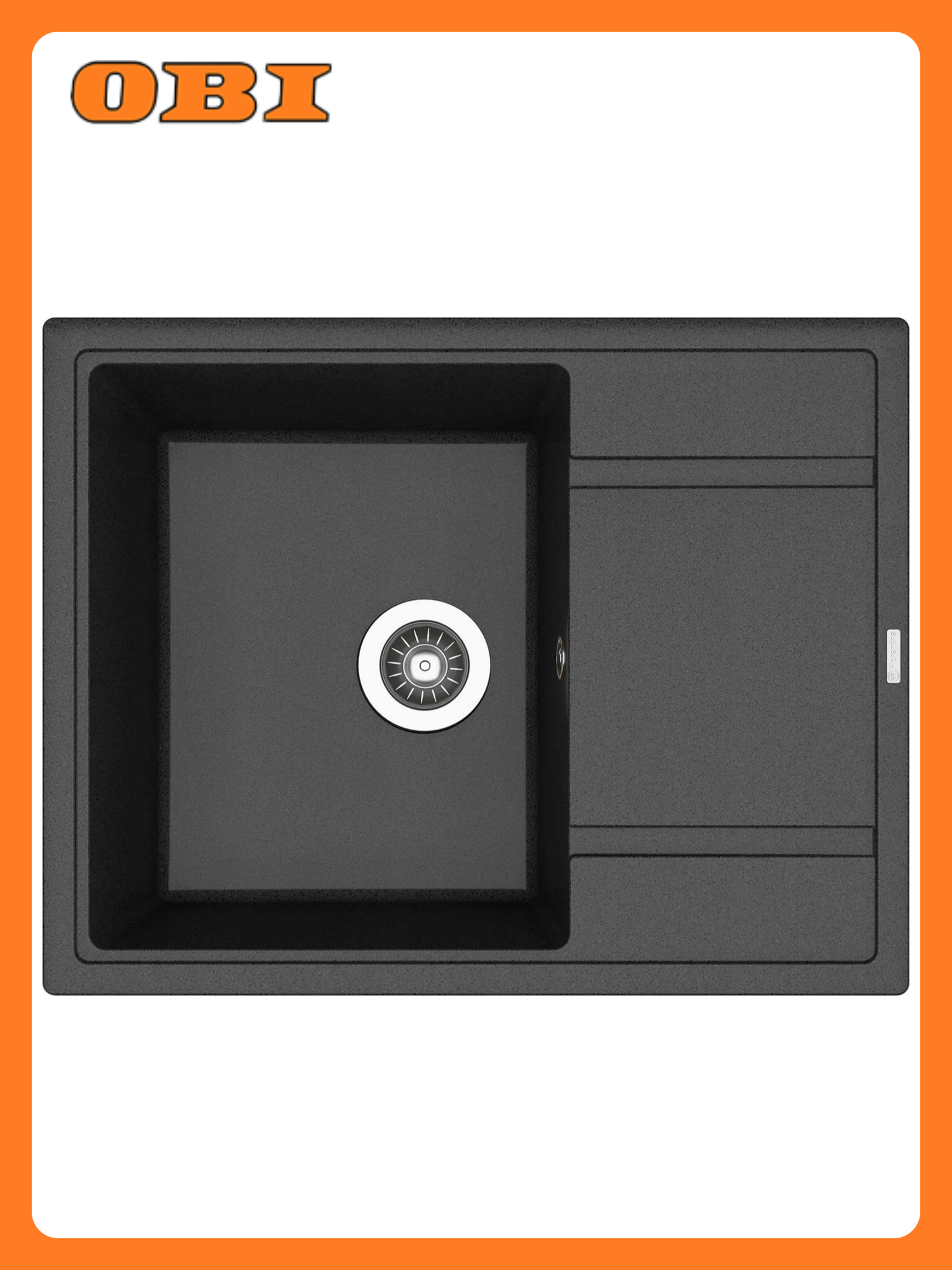 Мойка кухонная FLORTEK "Стелла", искусственный камень, накладная, черная, 65x51 см