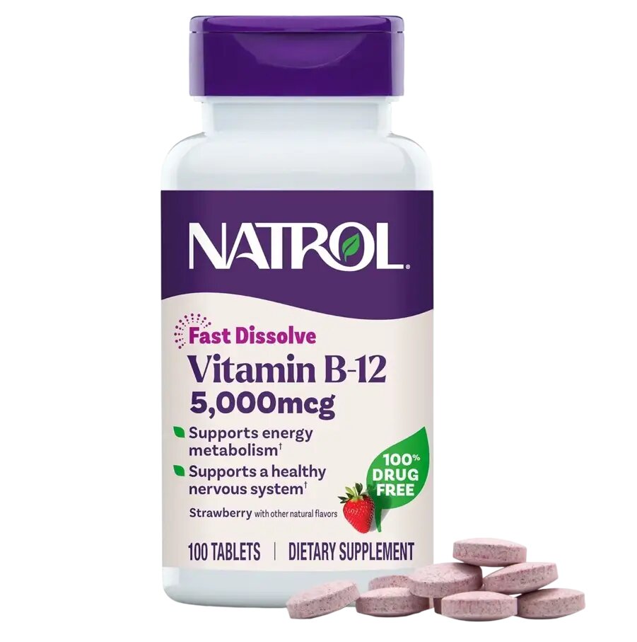 Natrol Витамин B12 5000 мкг/Vitamin B12 5000 mcg F/D быстрорастворимые таблетки массой 406-426 мг 100 шт