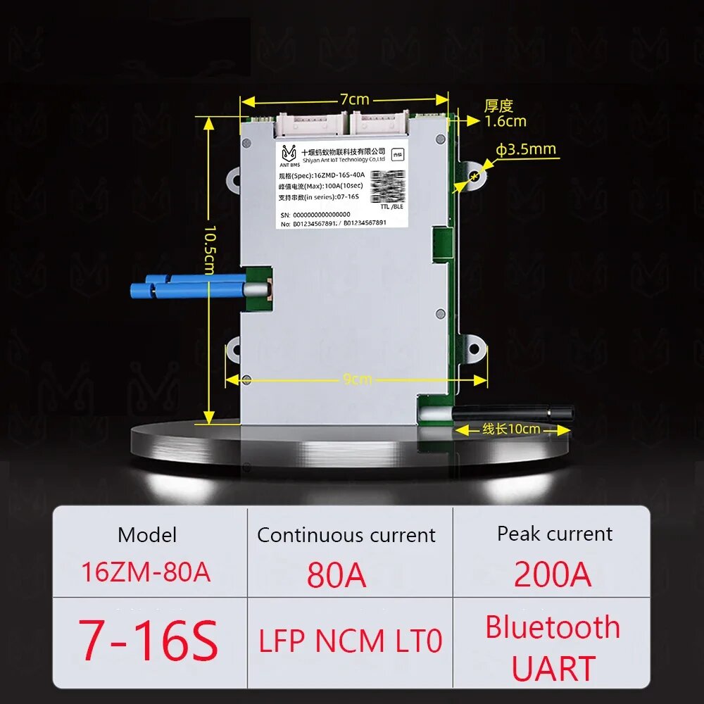 Ant Smart BMS Bluetooth плата для аккумулятора 18650 7-16S-200A