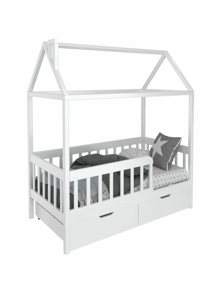 Кровать Detskaya.online "Домик", 160x80 см, с ящиками, белая