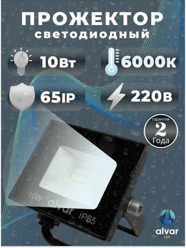 Прожектор светодиодный уличный 10Вт, 6000К холодный, 220В