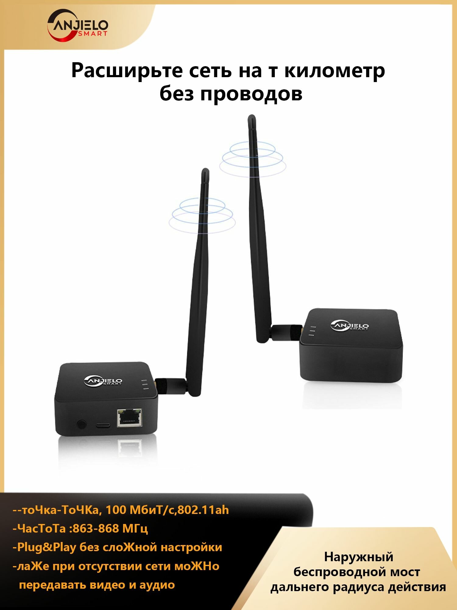 Новый беспроводной мост Halow с радиусом действия 1 км, WIFI-мост Halow, оснащенный интерфейсом Type C, обеспечивает сильное проникновение и более стабильное использование сети