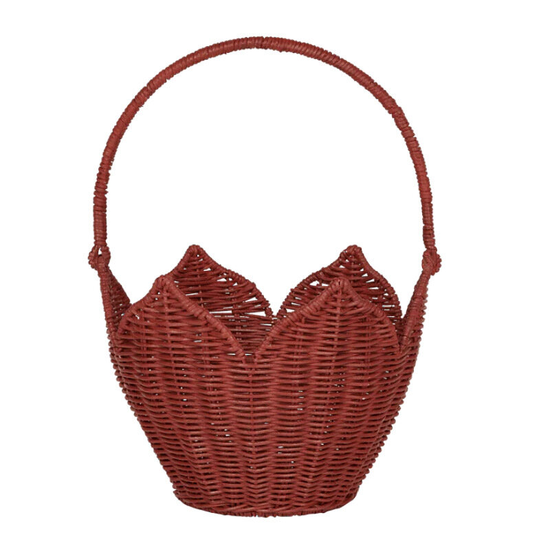 Плетеная из ротанга ретро-корзина для сбора урожая корзина для хранения 24 * 32,5 см винно-красного цвета