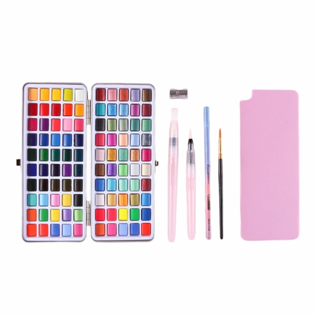 (1 коробка) Портативная перламутровая флуоресцентная твердая акварельная краска (высокая) - 100 цветов