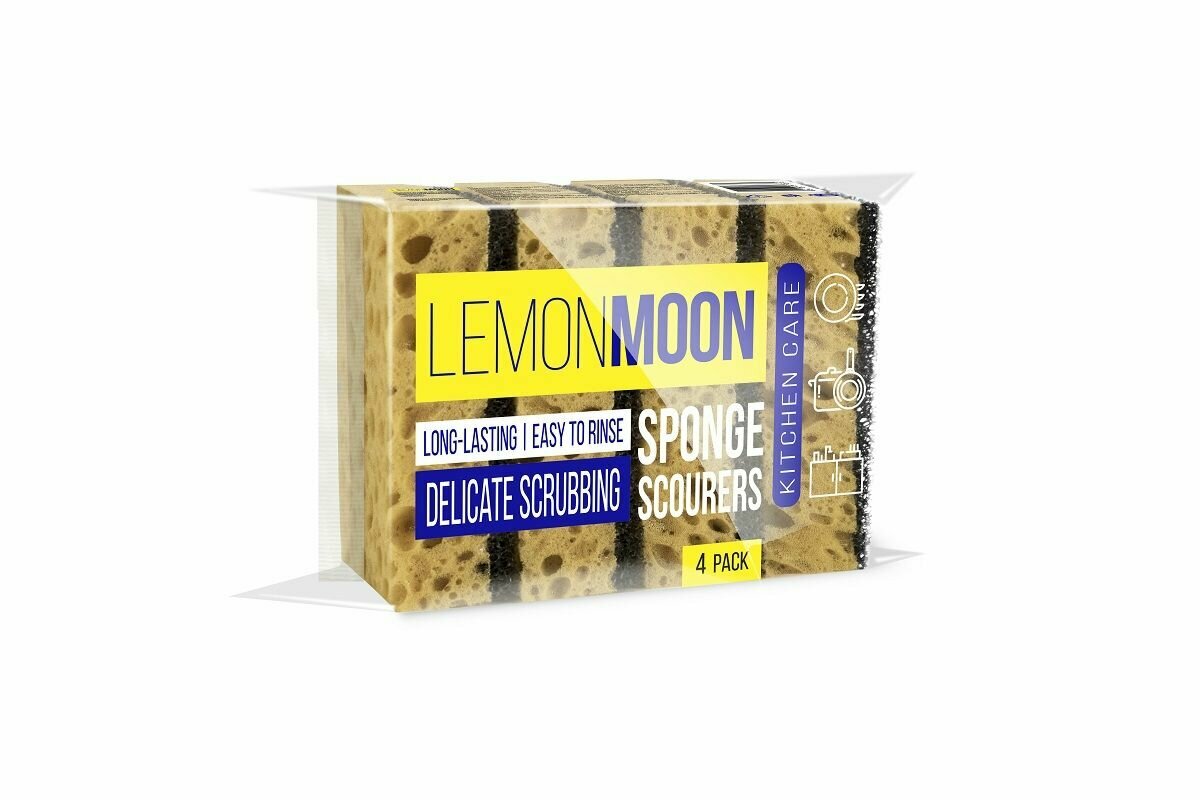 Губка для посуды Lemon Moon 96x64x33 ретикулированная 4 шт. L103