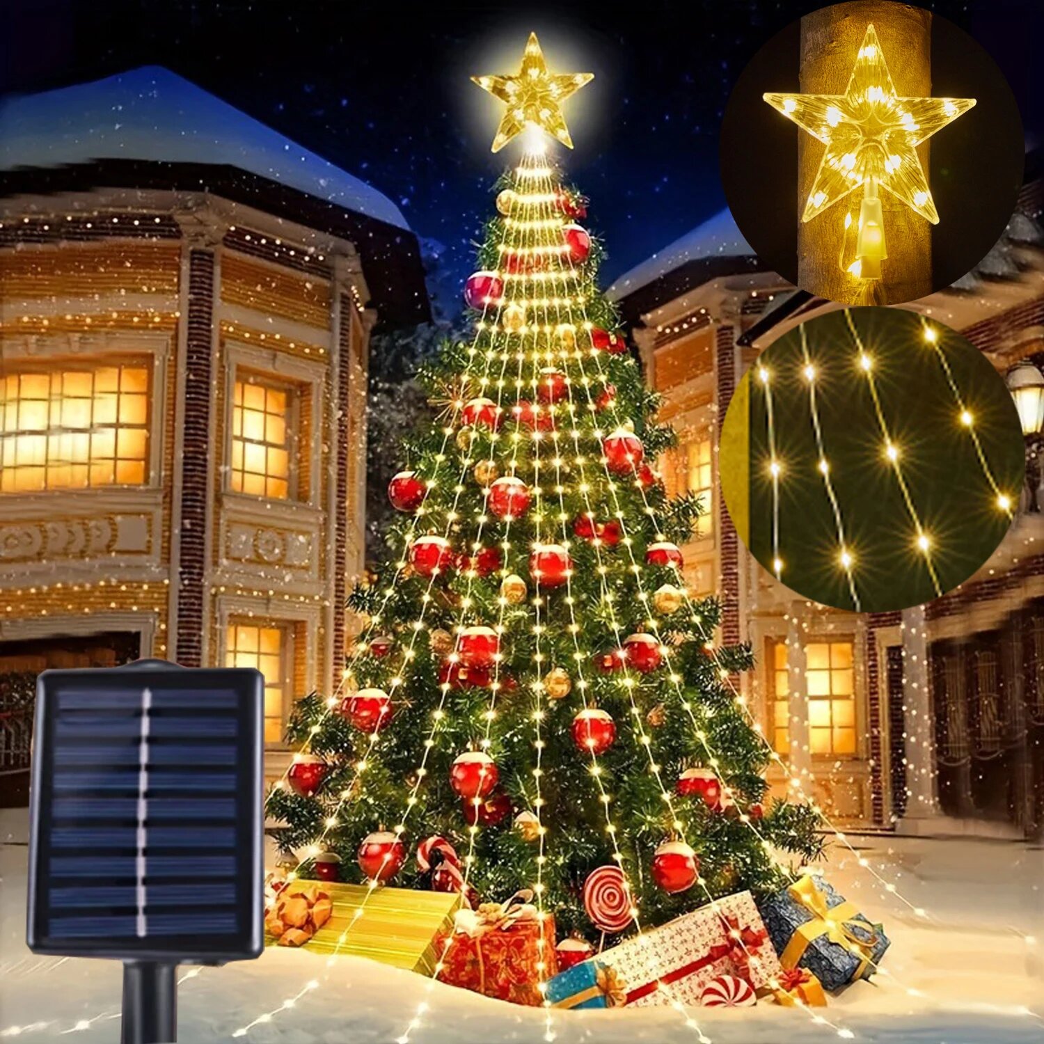 Светодиодный рождественский водопад, гирлянда, рождественская елка, украшение для дома и улицы, гирлянда, солнечная/USB лампа для садовой вечеринки, свадьбы