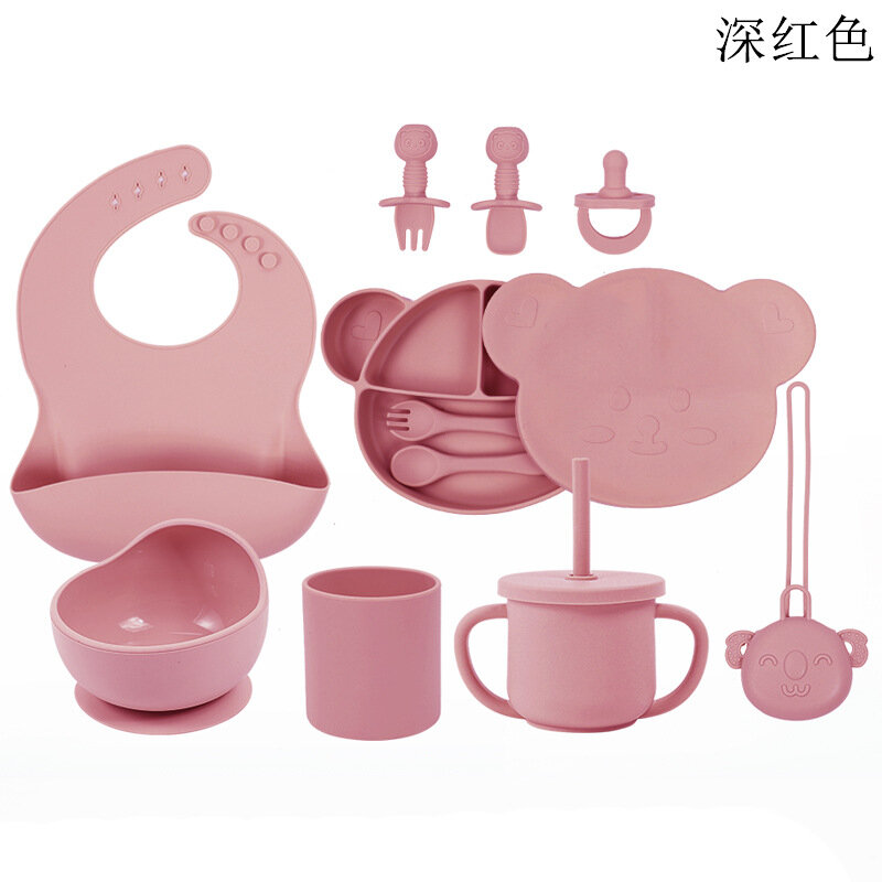 Популярный на Amazon силиконовый набор посуды из 12 предметов с Микки Маусом, тарелки, миски для кормления, товары для мамы и малыша
