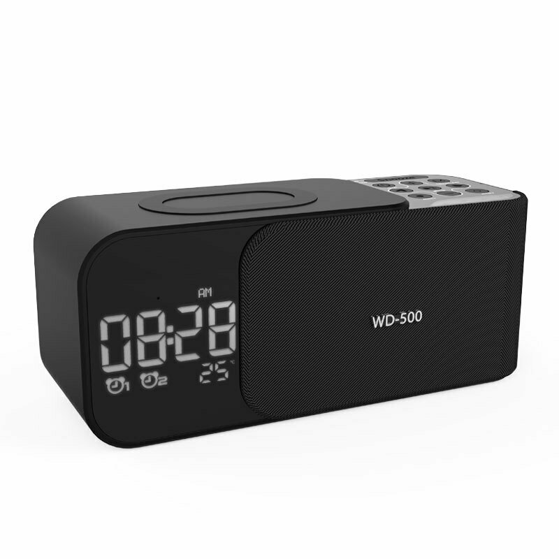 Колонка WD-500, беспроводная, 10Вт, FM, Bluetooth, с будильником, Беспроводная зарядка мобильного телефона
