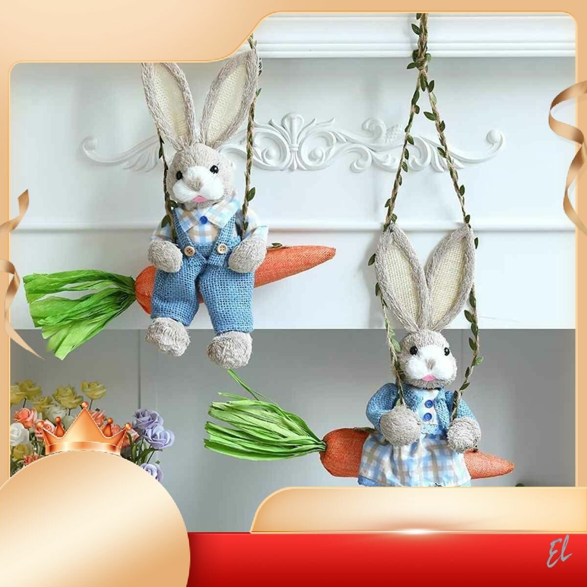 Эксклюзивная пасхальная фигурка кролика из соломы на морковных качелях B12