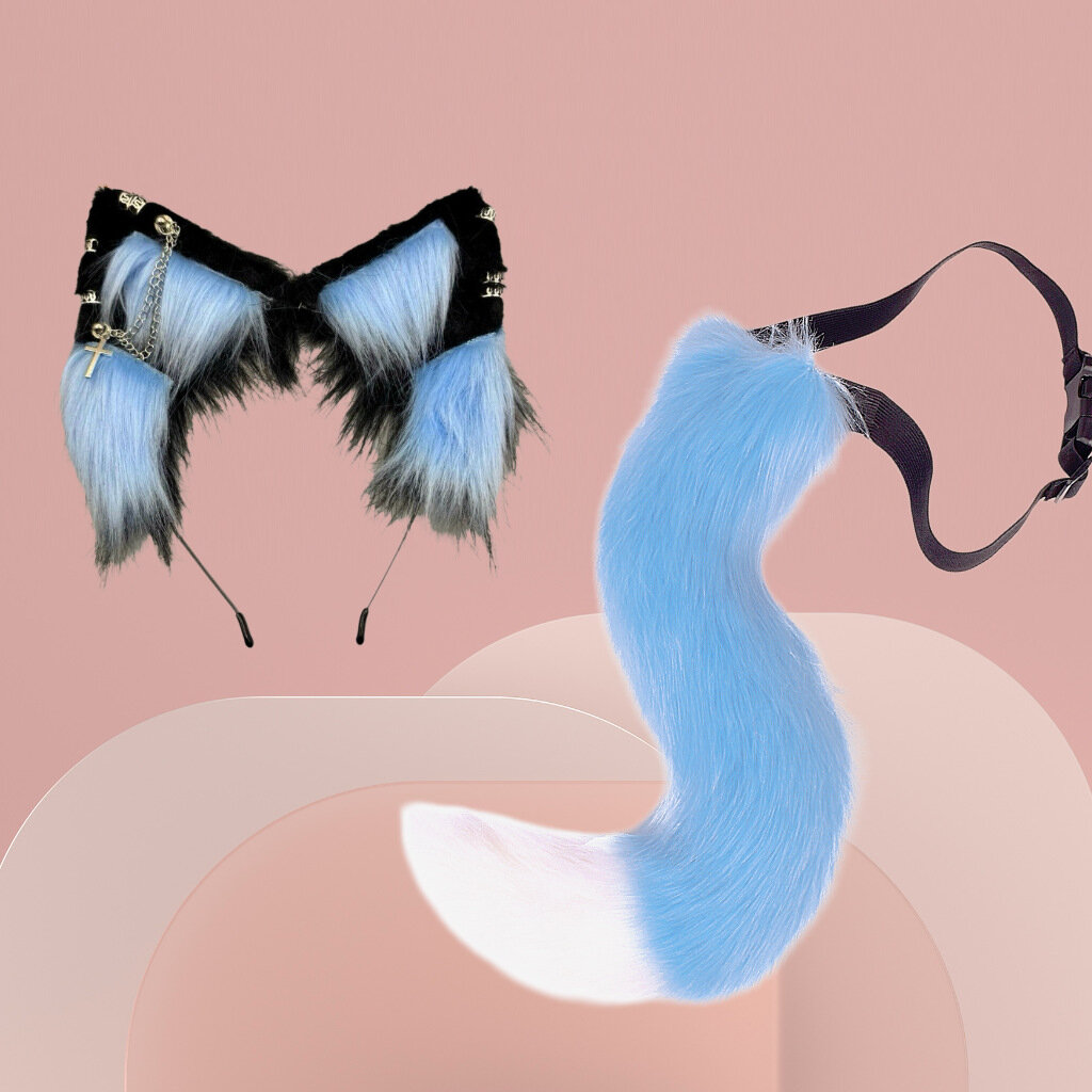 Набор повязок на голову с лисой, двухцветный градиент, японская лолита, кошачьи уши, плюшевые аксессуары для волос, ручная работа, реалистичные уши животных для женщин